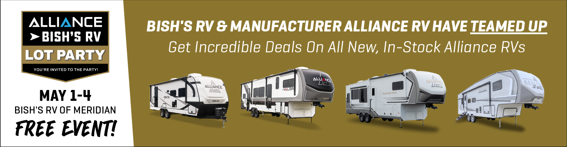 Alliance & Bish's RV Lot Party | May 1-4, 2025 | Bish's RV of Meridian