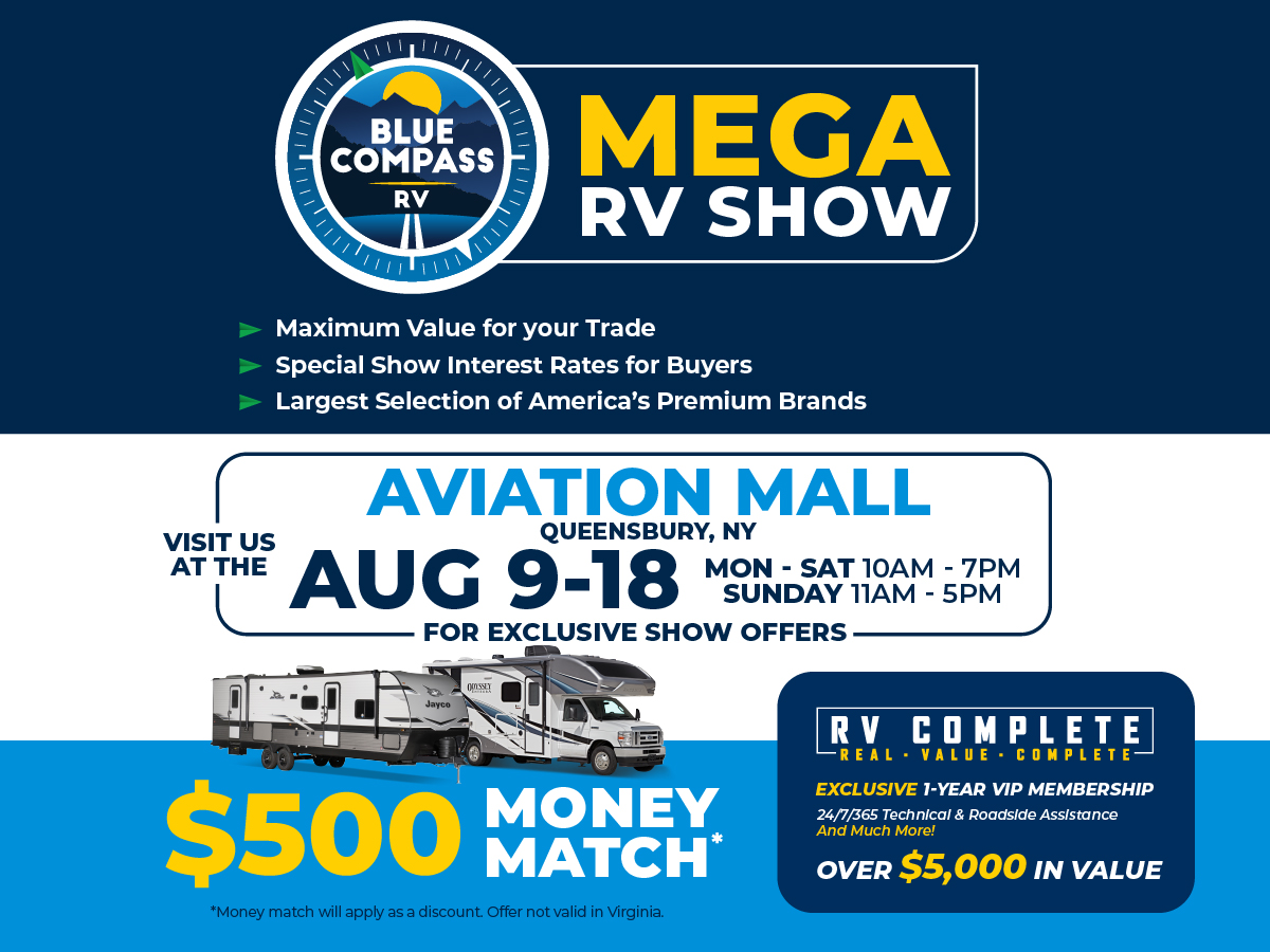 Mega RV Show Queensbury NY | August 9-18, 2024 | Blue Compass RV