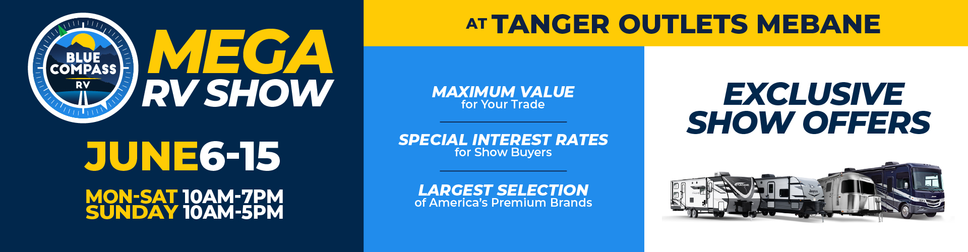 Mega RV Show Mebane | June 6th - 15th, 2025 | Blue Compass RV