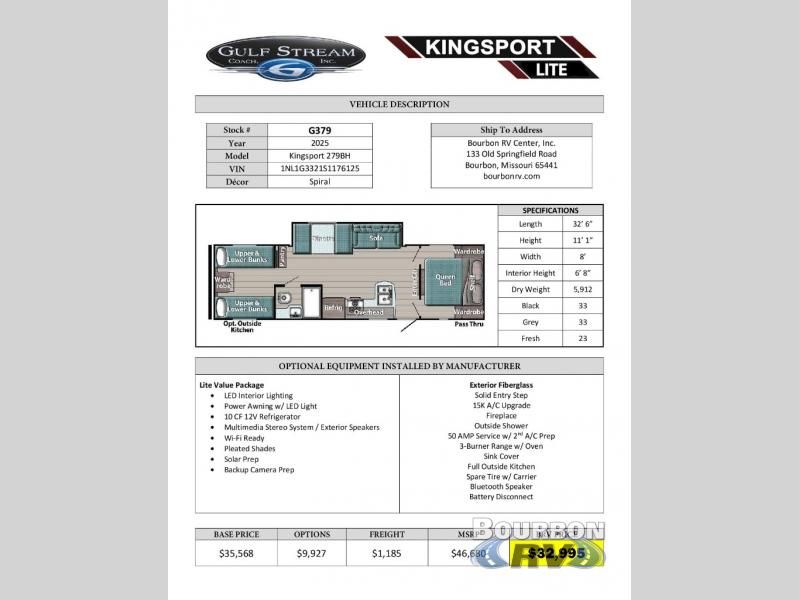 New 2025 Gulf Stream RV Kingsport Ultra Lite 279BH Travel Trailer at ...