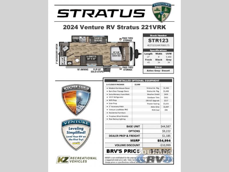 New 2024 Venture RV Stratus Ultra-Lite SR221VRK Travel Trailer at ...