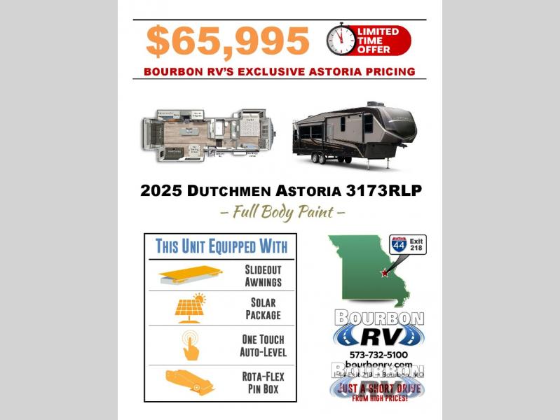 New 2025 Dutchmen RV Astoria 3173RLP Fifth Wheel at Bourbon RV Center ...