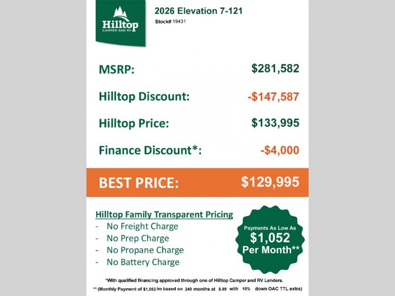 New 2026 Elevation 7-121 Park Models at Hilltop Camper & RV | Brainerd ...