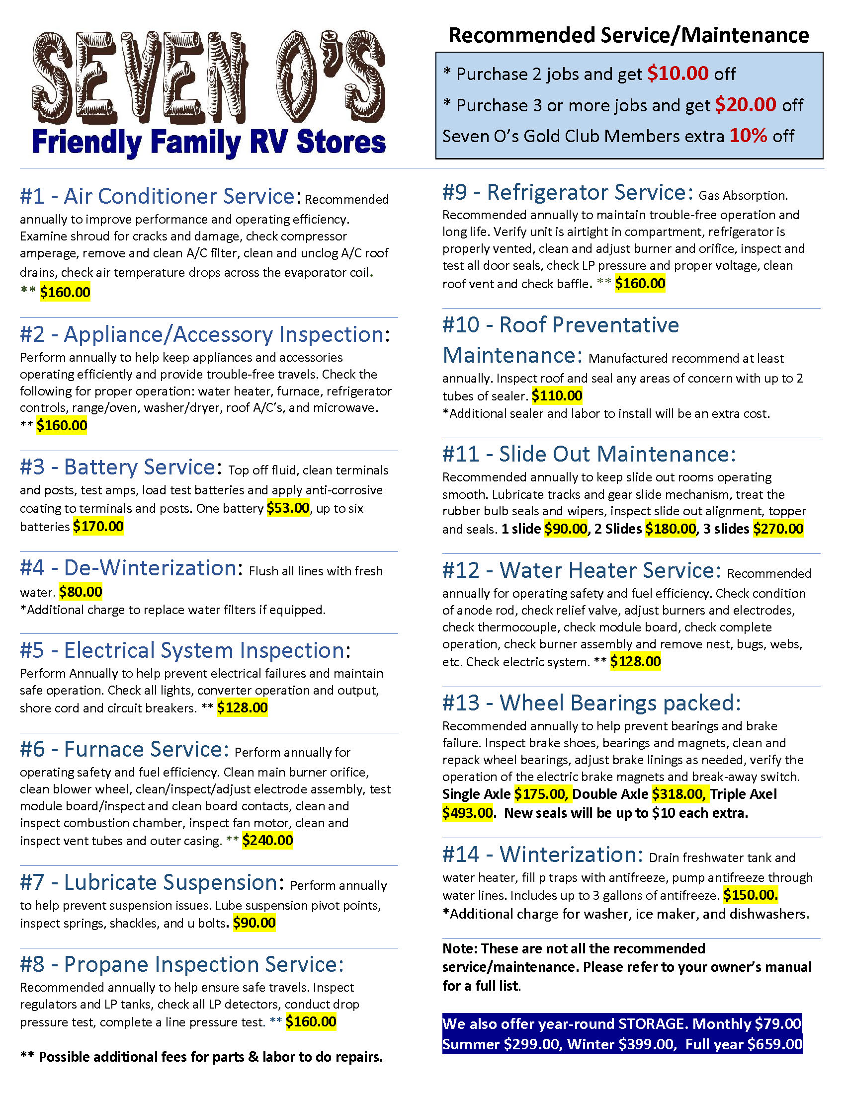 Recommended Services at Seven O's RV located in Kirkville, NY